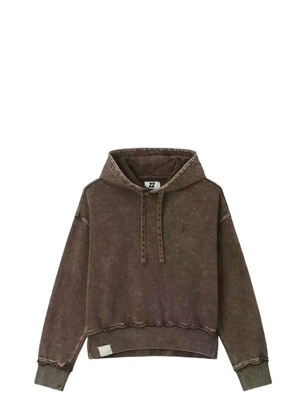Izzue Graphic Print Drawstring Hoodie - Brown