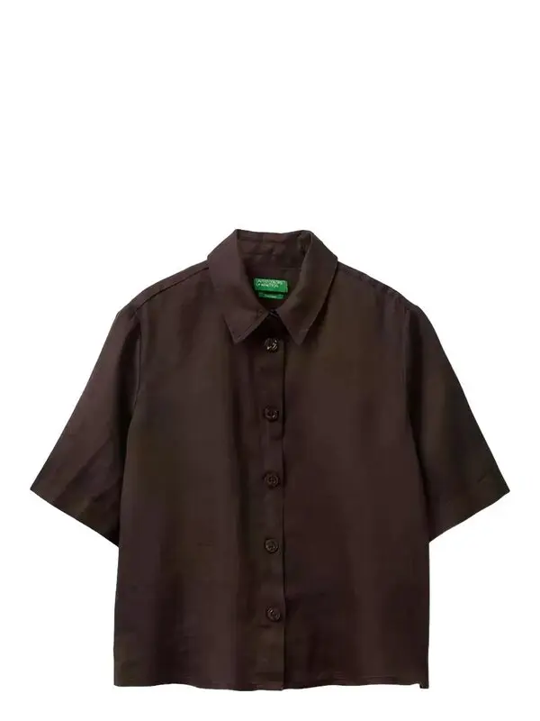 BENETTON Short-sleeved Shirt With Slub Texture - Brown