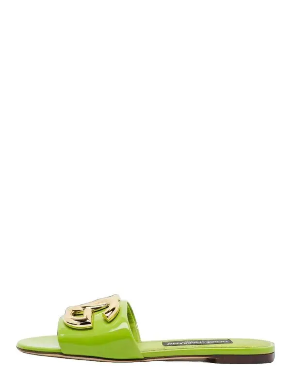 Dolce & Gabbana Dg Logo Patent Leather Slide Sandals - Green