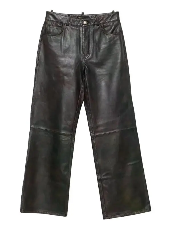 Maje Leather Straight-leg Trousers - Brown