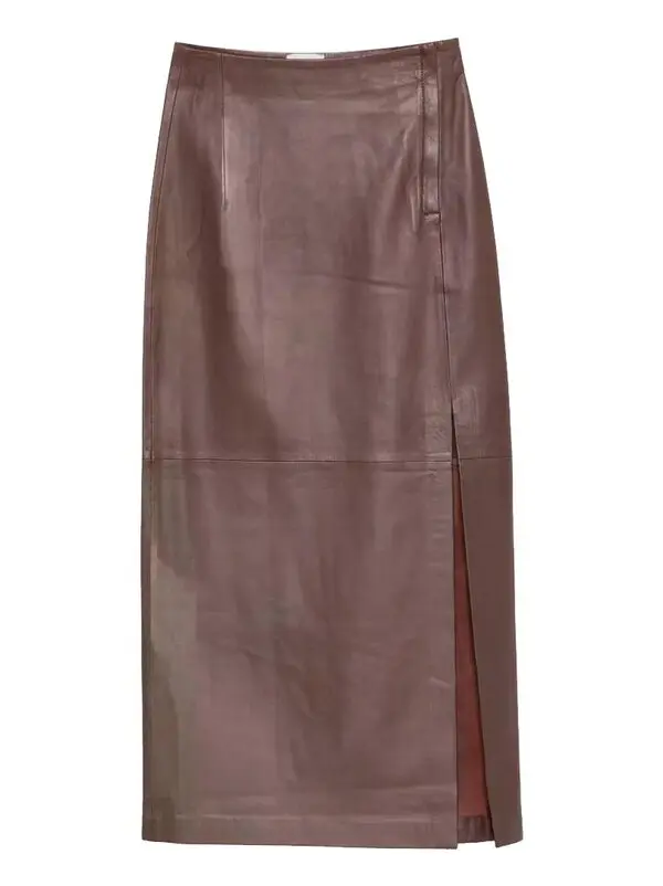 ALYSI Paneled Leather Skirt - Brown