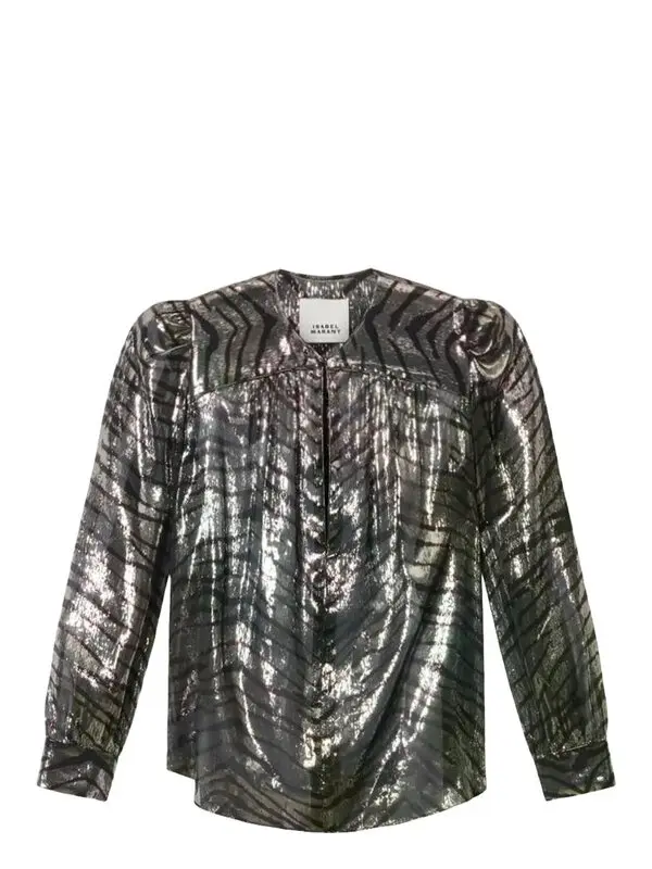 Isabel Marant Étoile Farali Zebra Print Silk Lurex Top - Silver