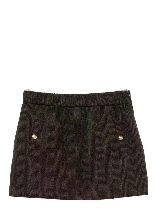 Maje Herringbone Button-detail Mini Skirt - Brown