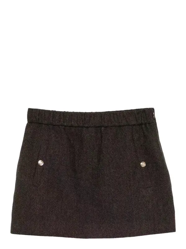 Maje Herringbone Button-detail Mini Skirt - Brown