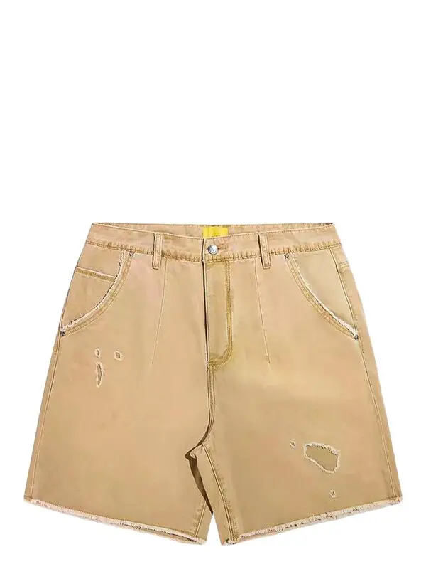 DIET STARTS MONDAY Embroidered Distressed Denim Shorts - Neutrals