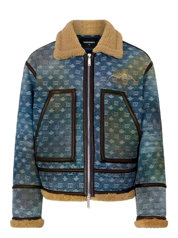 Dsquared2 Monogram Shearling Trimmed Denim Jacket - Blue