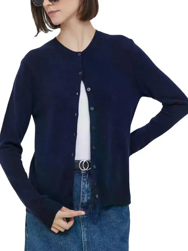 BENETTON Navy Fine Knit Button-up Cardigan - Blue
