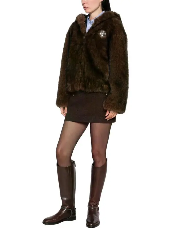 Maje Hooded Faux Fur Coat - Brown