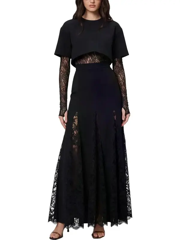 HAMZA Osaka Lace-body Top With Sheer Sleeves - Black