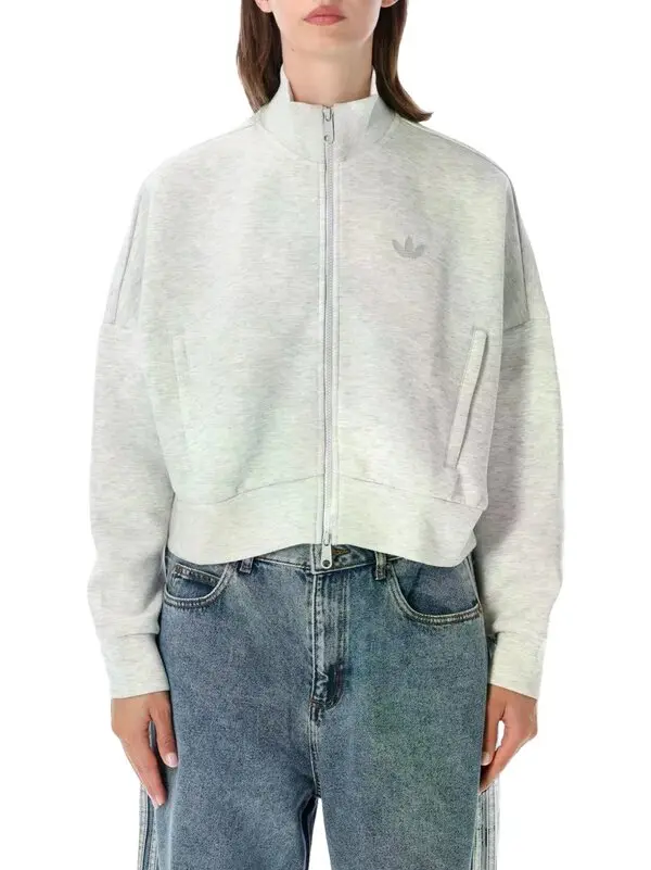 Adidas Spacer Logo-embroidered Striped-sleeve Sweater - Grey