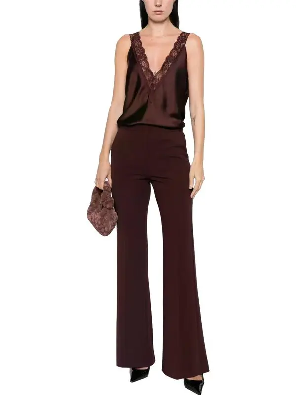 Imperial Lace-trim V-neck Sleeveless Satin Top - Red