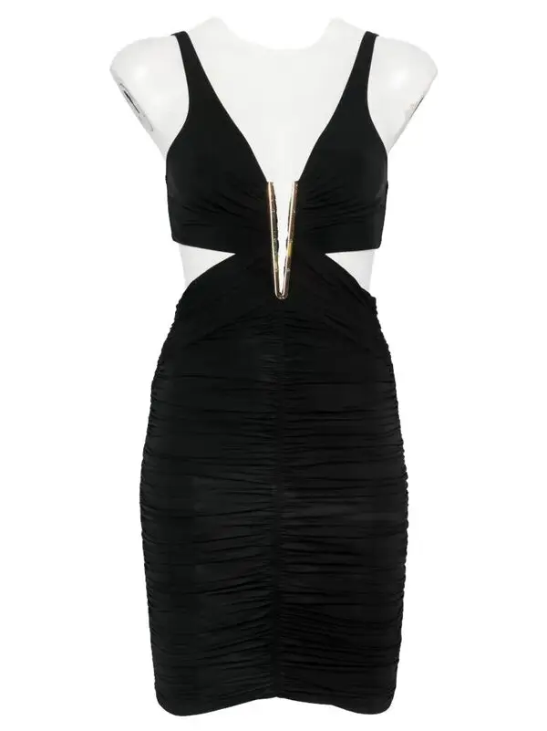 Elisabetta Franchi Ruched Cutout Detail Mini Dress - Black