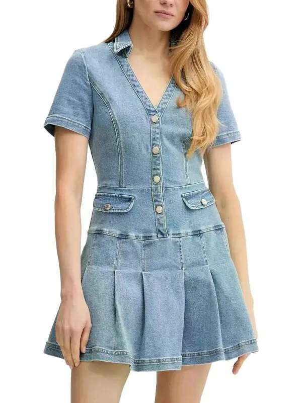 MORGAN Pleated Button-front Mini Dress - Blue