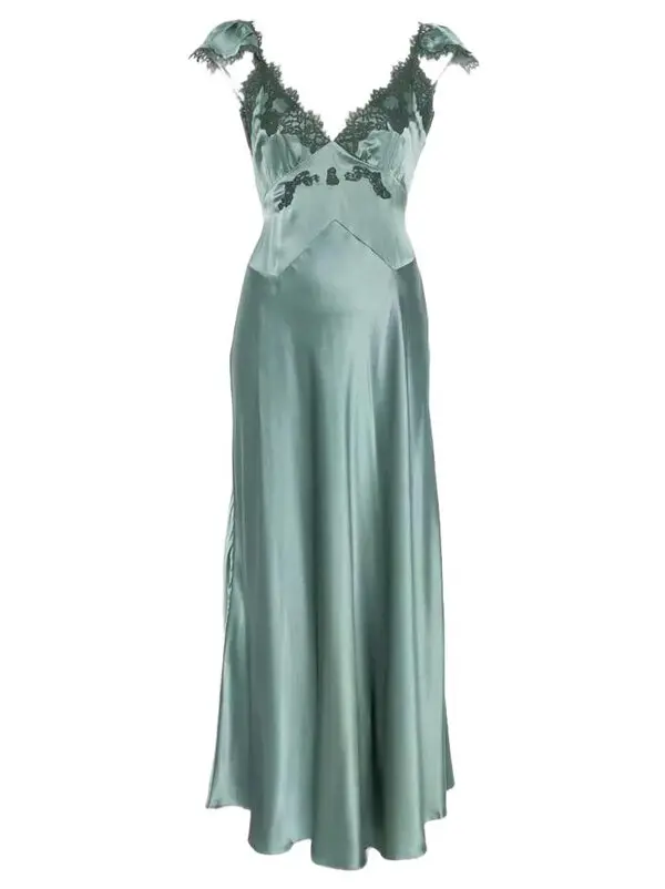 DÔEN Fiona Lace-trim Satin Midi Dress - Green