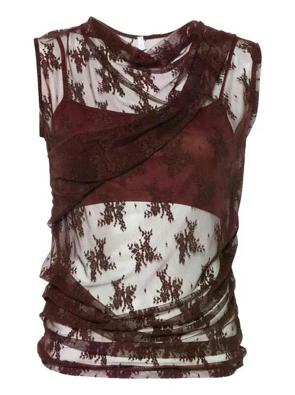 Imperial Draped Lace Top - Red
