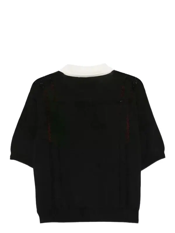 CORDERA Colorblock Perforated Detail Polo Top - Black