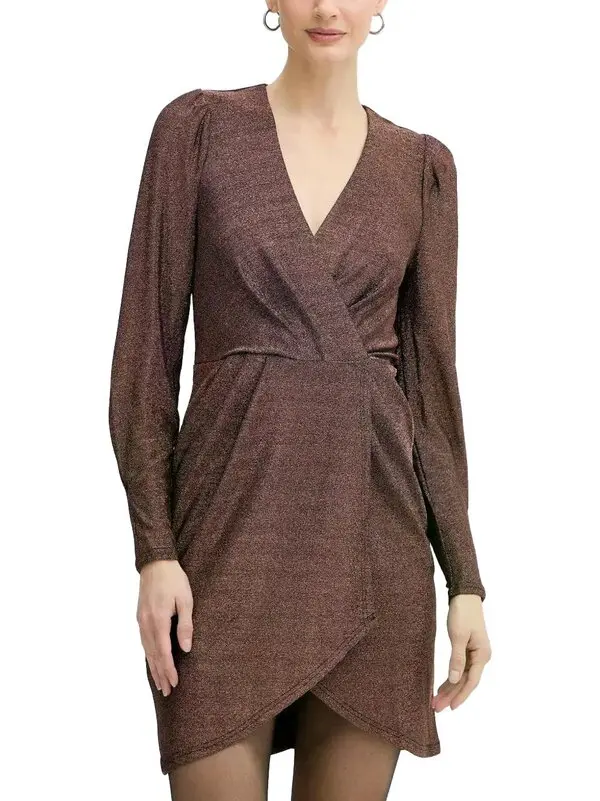 MORGAN Nino Metallic Effect Wrap Mini Dress - Brown