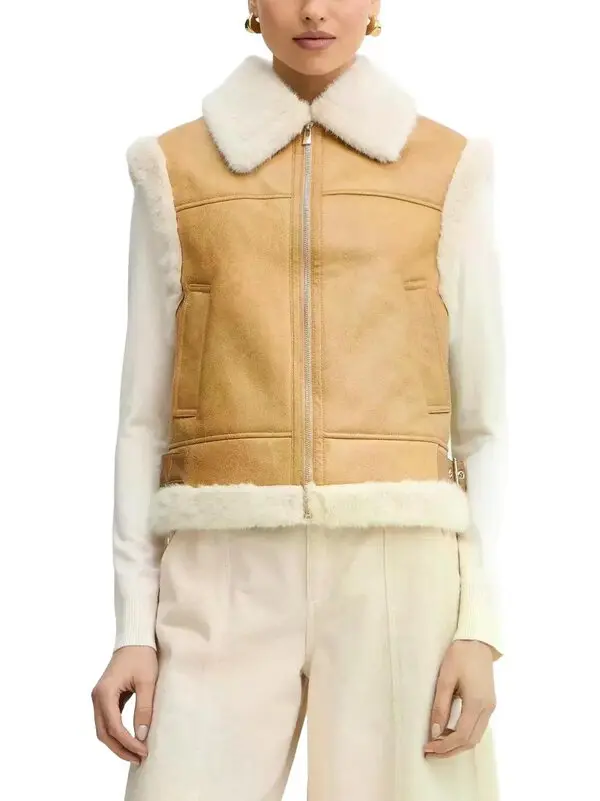 MORGAN Faux-fur Trim Gilet - Brown