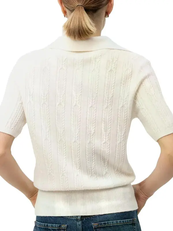 Hugo Cable Knit Polo T-shirt - Neutrals