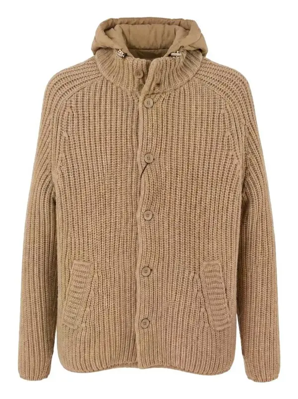 Herno Ribbed Knit Hooded Cardigan - Neutrals