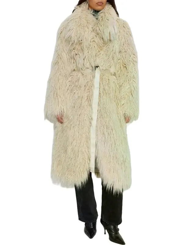 Off-White Belted Faux-fur Coat - Neutrals