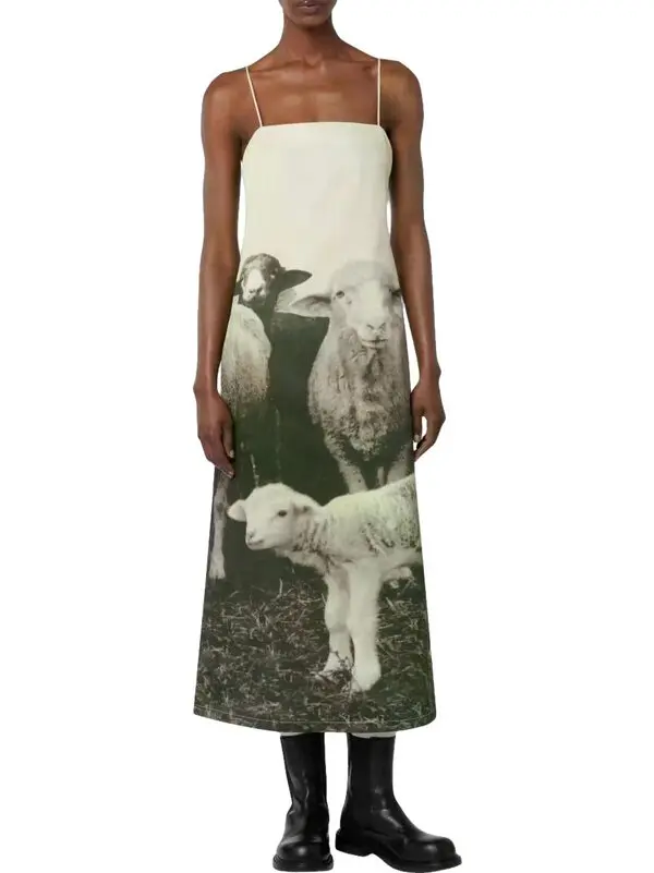 Moschino Printed Cotton Gabardine Strappy Dress - Neutrals