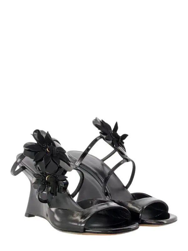 Zimmermann Belara Floral Appliqué Wedge Sandals - Black
