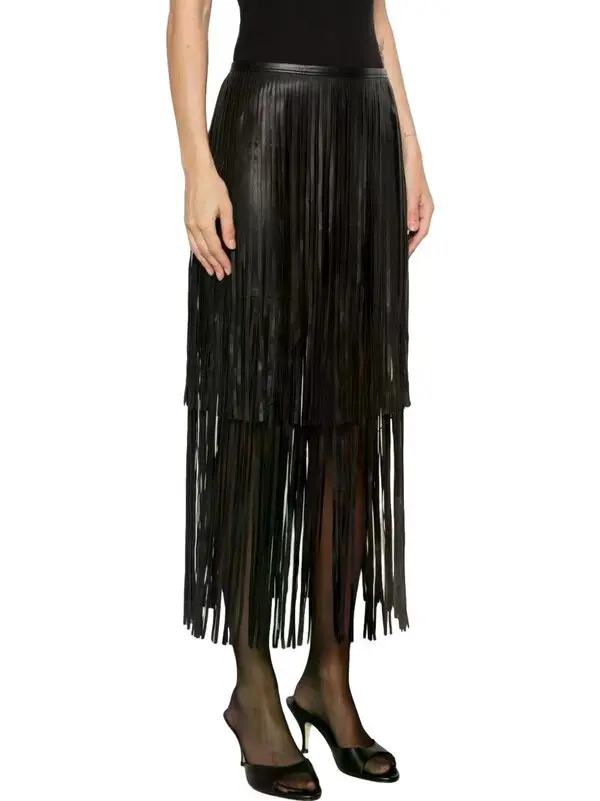 Maje Fringe Detail Tiered Midi Skirt - Black