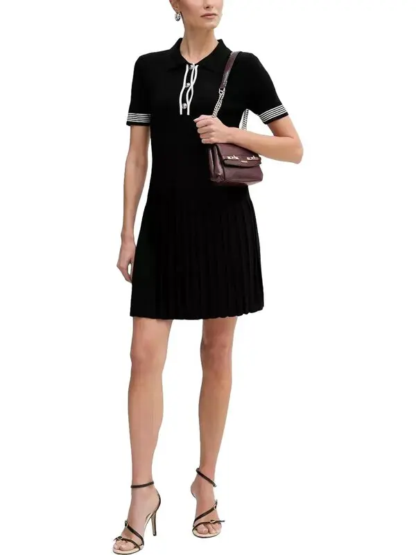 MORGAN Pleated Skirt Polo Mini Dress With Striped Accents - Black