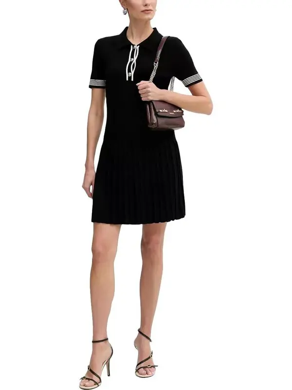 MORGAN Pleated Skirt Polo Dress - Black