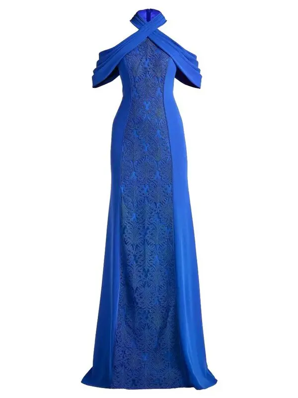 Tadashi Shoji Lace-panelled Cold-shoulder Maxi Dress - Blue