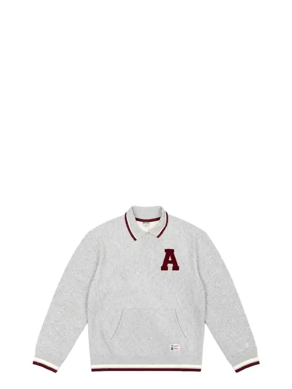 Champion Long Sleeve Logo Patch Polo Sweatshirt - Grey