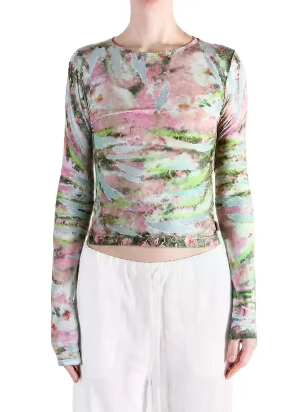 DIESEL® Alia Distressed Floral Print Long Sleeve Top - Pink