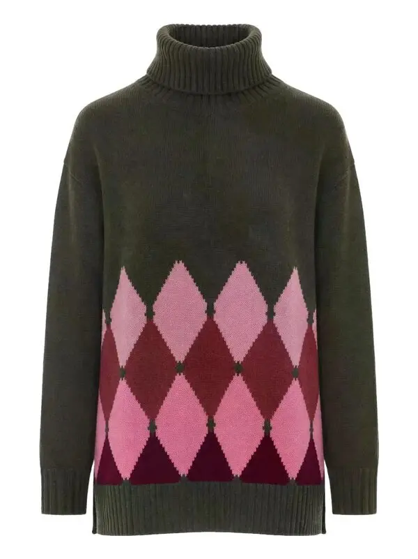 BALLANTYNE Argyle Roll-neck Sweater - Green
