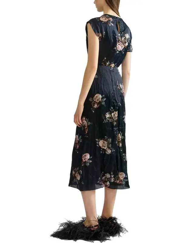 Erdem Floral-print Asymmetric Midi Skirt - Black