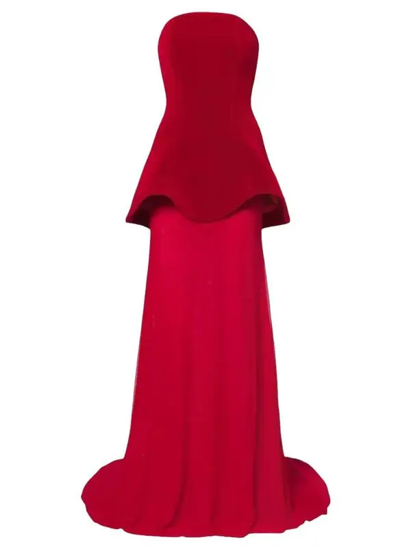 David Koma Strapless Peplum Gown - Red
