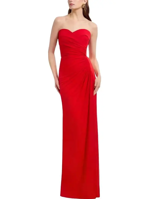 Elie Saab Strapless Draped Maxi Dress - Red