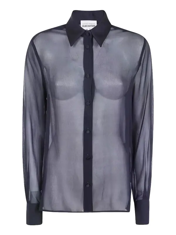 SEMICOUTURE Sheer Button-up Shirt - Black