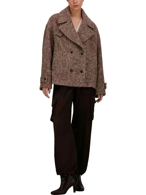 Herno Herringbone Bouclé Peacoat - Brown