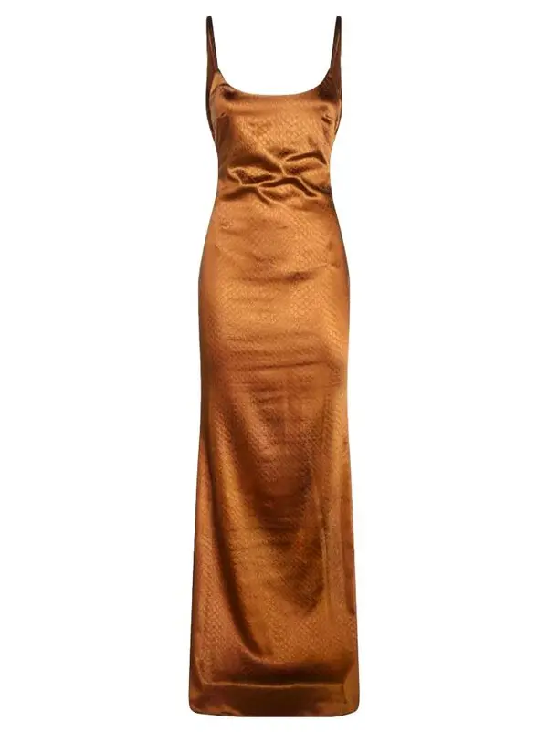 Elisabetta Franchi Snakeskin-effect Maxi Dress With Bow Detail - Brown