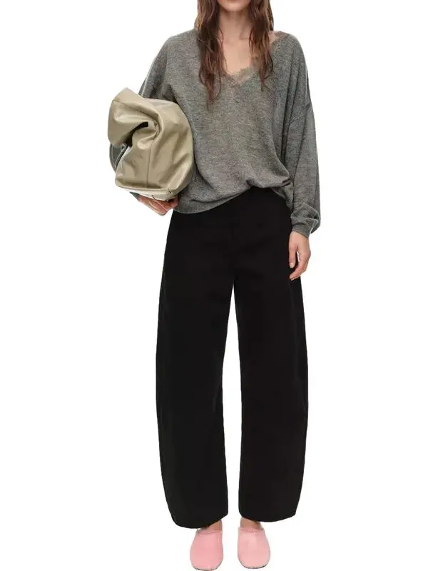 Bimba Y Lola Long Wool Blend Sweater With Lace Trim - Grey