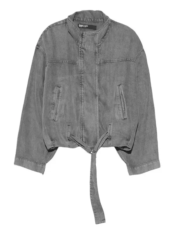 Bimba Y Lola Washed Light Gray Fluid Denim Jacket - Grey