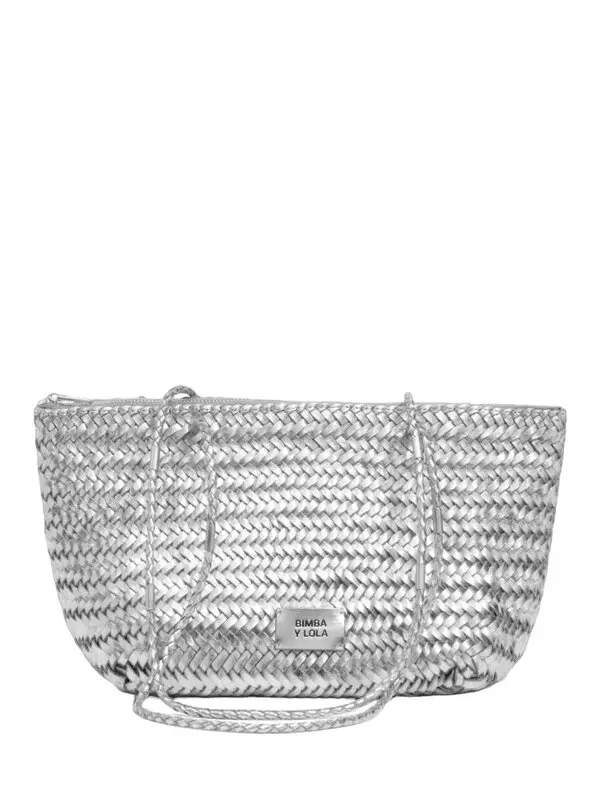 Bimba Y Lola Medium Woven Leather Tote Bag - Silver