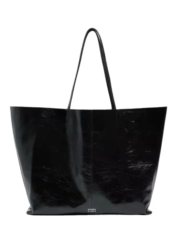 Bimba Y Lola Shiny Leather Maxi Shopper Bag - Black