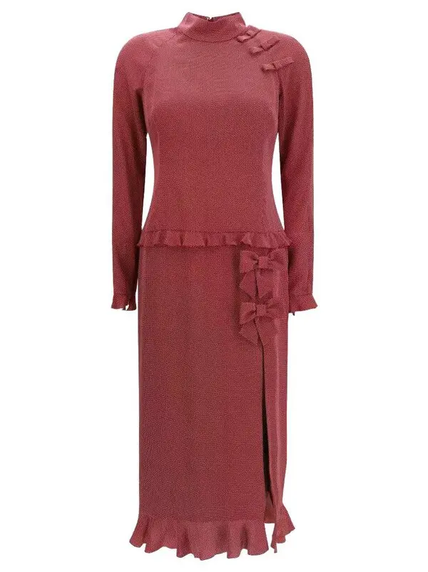 Alessandra Rich Bow Embellished Ruffled Midi Dress - Red