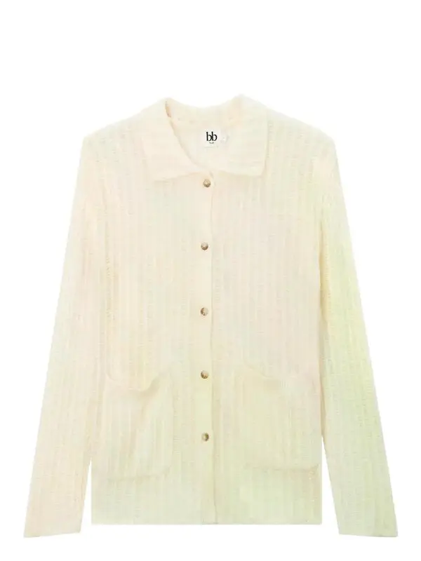 B+AB Ribbed Knit Collared Cardigan - Neutrals