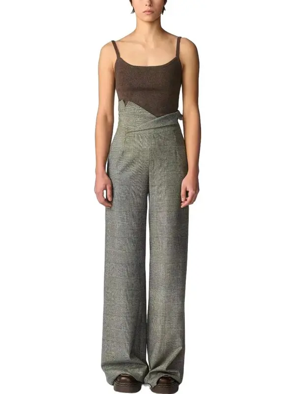Monse Checked Wide-leg Trousers - Grey