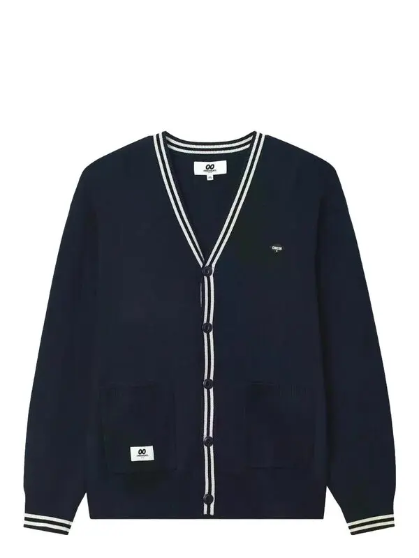 CHOCOOLATE Stripe Trim Button-up Cardigan - Blue