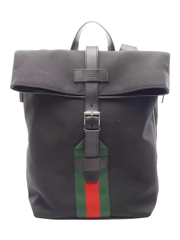 Gucci Canvas Techno Web Fold Over Backpack - Black