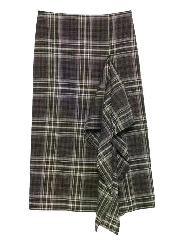 ALYSI Tartan Print Asymmetric Skirt - Brown